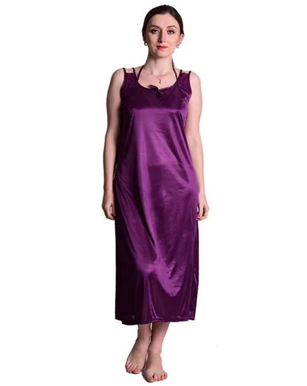 Women's Purple Satin Nightwear Long Nighty - JioMart