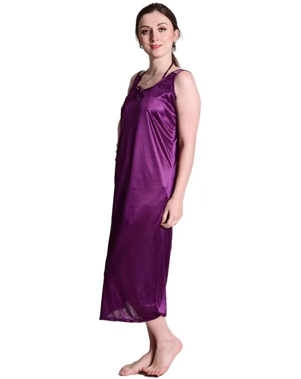 Women's Purple Satin Nightwear Long Nighty - JioMart