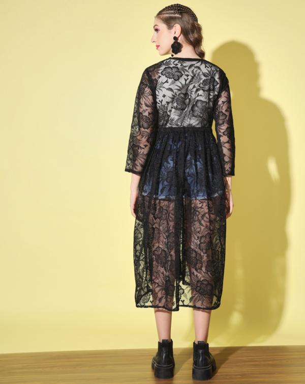 BuyNewTrend Black Women Long Net Shrug - JioMart