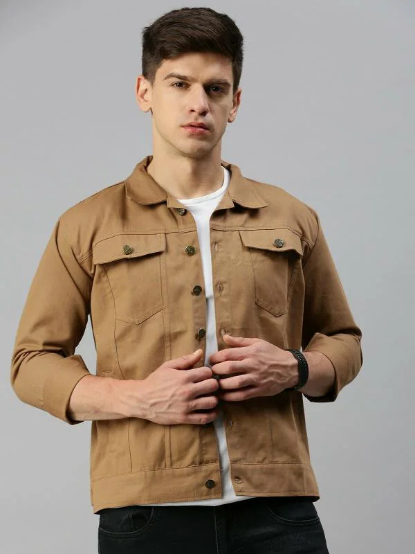 VOXATI Beige Men Denim Biker Jacket - JioMart