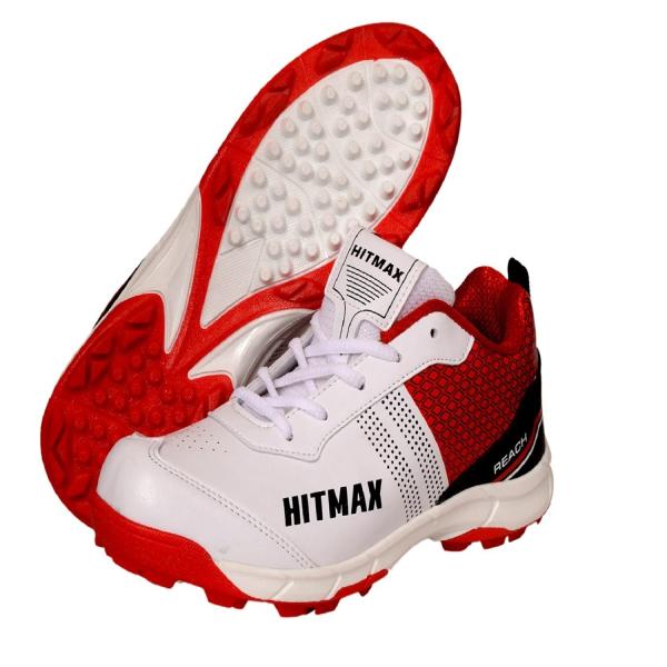 Hitmax Sports Reach Cricket Shoes for Men (White-Red) - JioMart