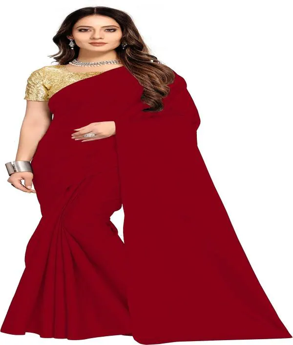 Aruna Sarees Solid/Plain Bollywood Satin Saree (Maroon) - JioMart