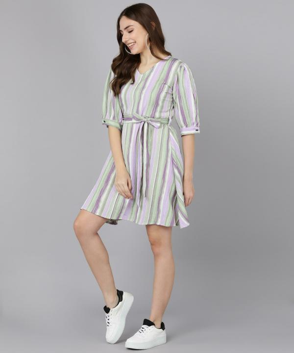 Serein Women Multicolor Striped Lycra Blend Single Dresses - JioMart
