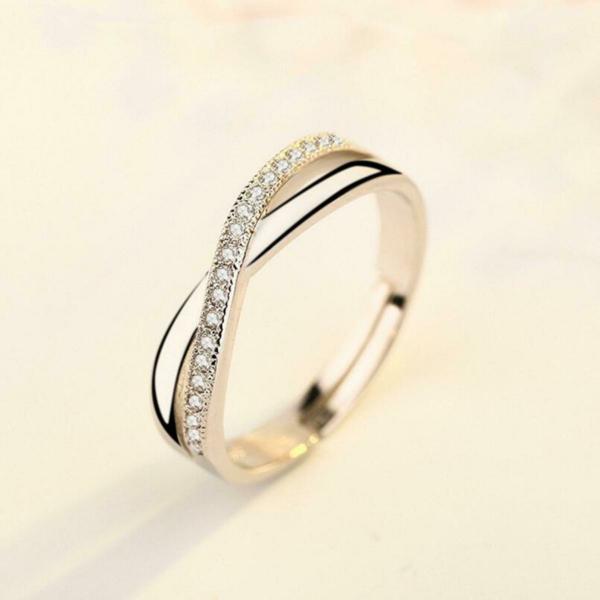 MYKI White Gold-Plated Sterling Silver Adjustable Classic Ring (Women ...