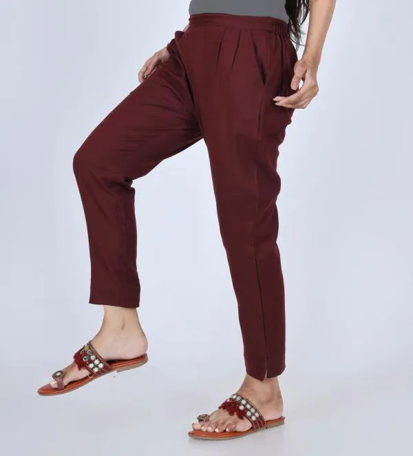 FNJ Plain Casual Trouser (Wine) - JioMart
