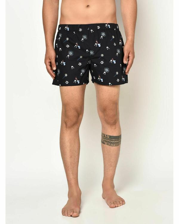 Glito Printed Black With Inner Elastic Boxer For Men's - JioMart