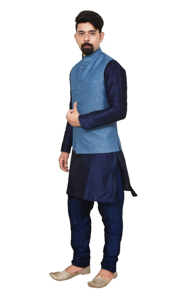 HFP Men's Royal Blue Matching silk Kurta Churidhar With Gold Sparkle ...