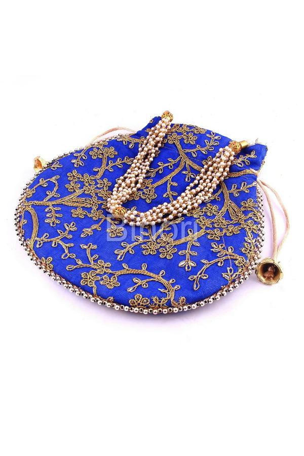Binori Royal Blue Rajasthani Style Royal Clutch Silk Potli - JioMart