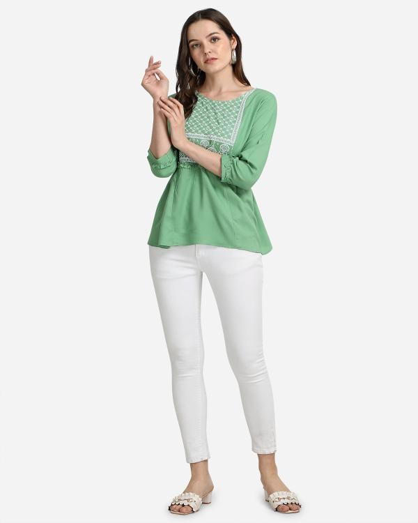 14 Fab Women Rayon Fabric Printed Mint Green Color top For women - JioMart