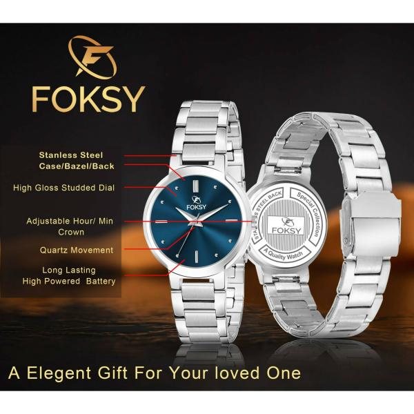 Foksy FKS-1004W Blue Dial And Silver Analog Watch For Women - JioMart