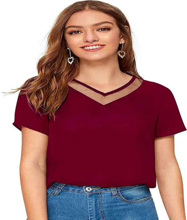 FLORID Party Half Sleeve Solid Women Maroon Top - JioMart