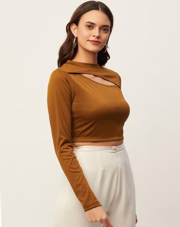 Brown Front Open Crop Top - JioMart