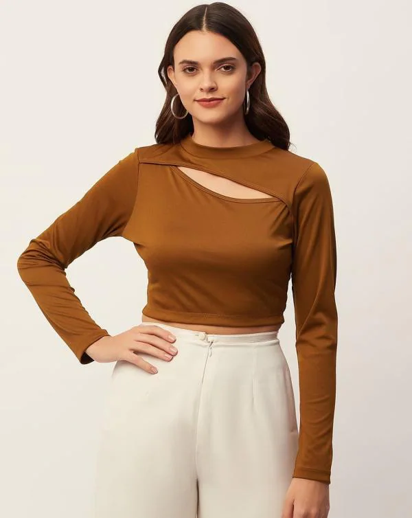 Brown Front Open Crop Top - JioMart