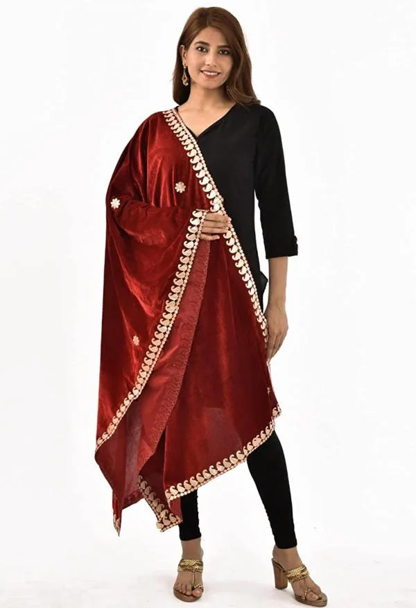 PK HUB Women Maroon and Black Velvet Dupatta (pack of 2) - JioMart