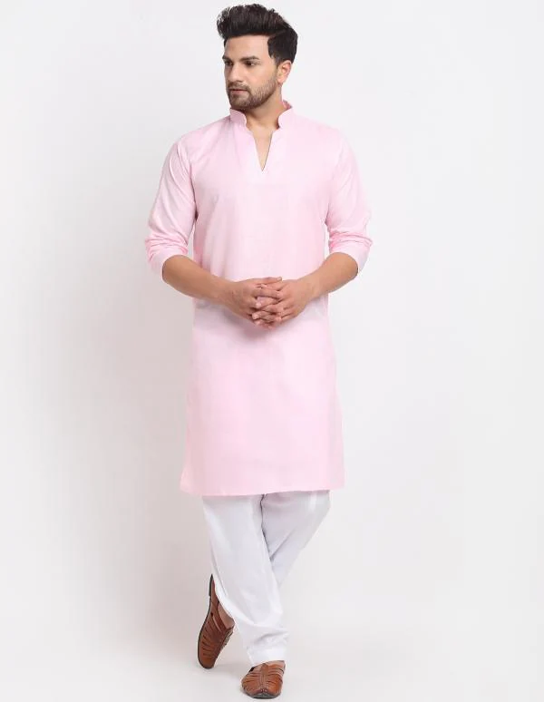 Benstoke Men's Pink & White Cotton Pathani Kurta With Salwar Set - JioMart