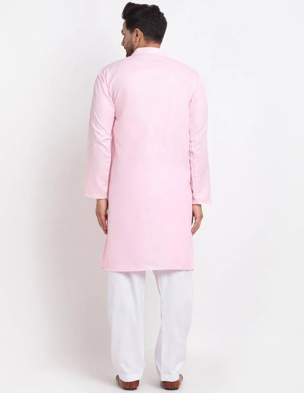Benstoke Men's Pink & White Cotton Pathani Kurta With Salwar Set - JioMart