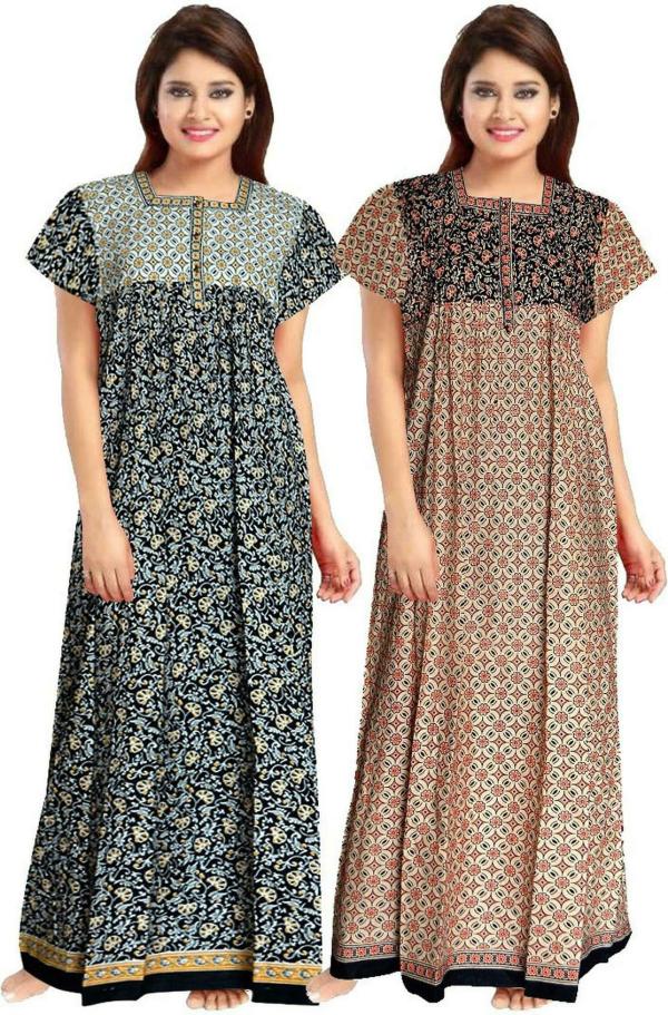 Mudrika Women Multicolor Floral Pure Cotton Pack of 2 Nighty Set - JioMart