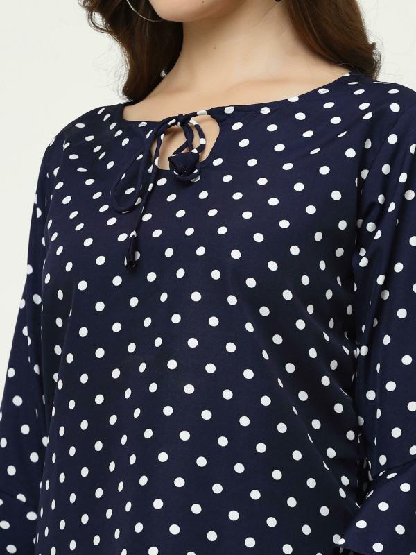 MISS AYSE Trendy Fancy Navy Blue Color Crepe Tie Up Neck Top - JioMart