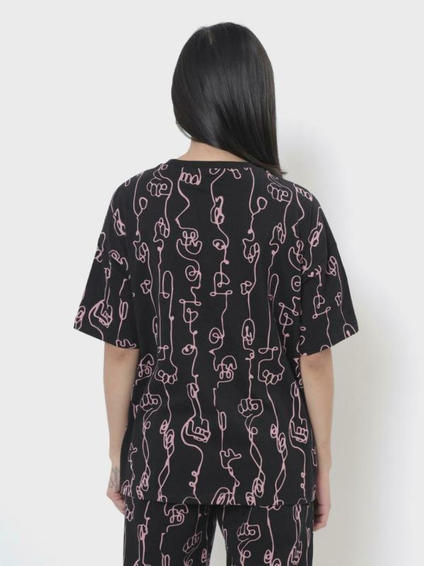 Bewakoof Women's Black Abstract AOP Round Neck Short Sleeve Oversized T ...