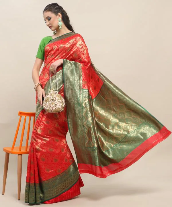 Areca Designer's Amazing Red Color Silk Blend Paisely Banarasi Silk ...