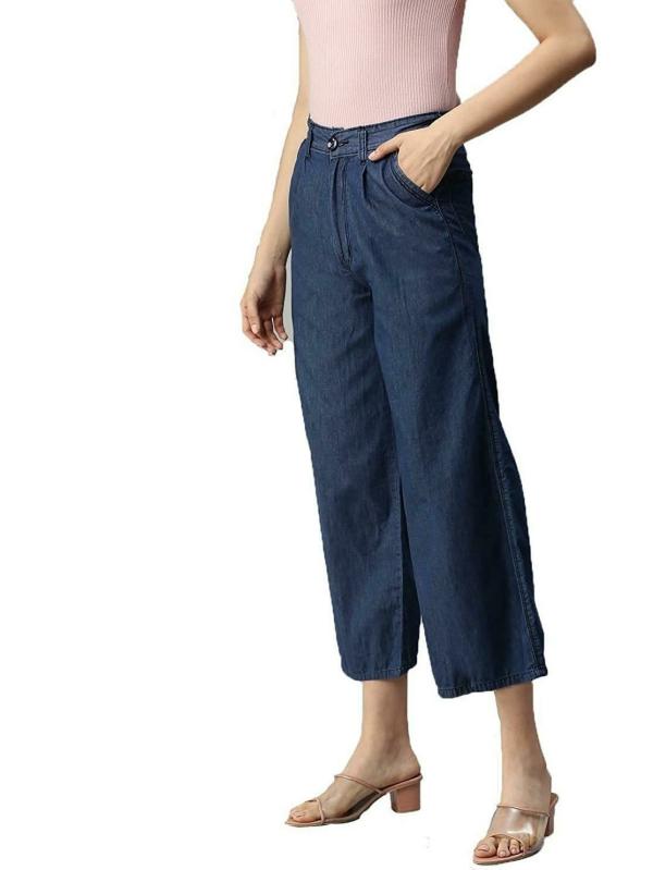 ADBUCKS Women Dark Blue Solid Denim Plazzo Jeans - JioMart