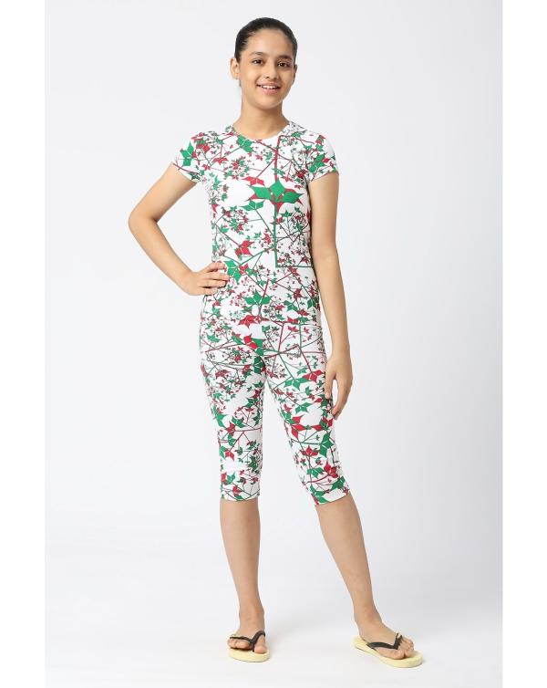 SINI MINI Round Neck With Half Sleeve Top & Capri BGreen Girls Casual ...