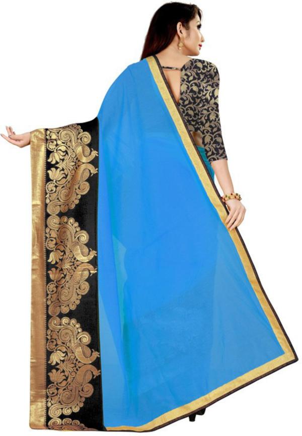 Del Luna Women Blue Printed Chanderi Banarasi Saree ( Blue ) - JioMart