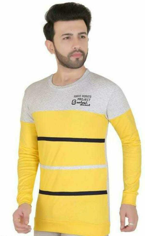 RDS GARMENT HUB Men Yellow Cotton Blend Colorblock Tshirt (L) - JioMart