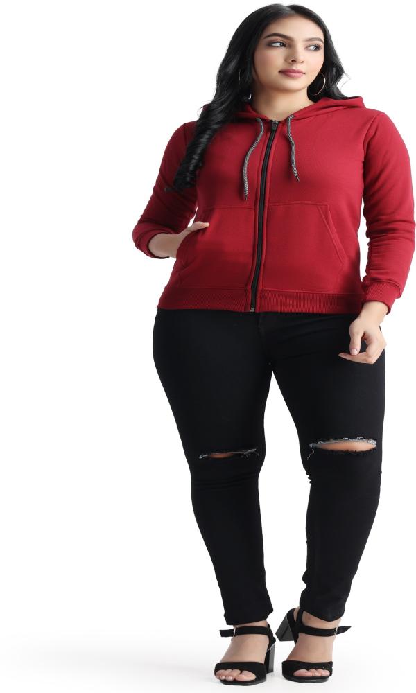 Dennie Foste Fleece Fabric Black & Maroon Color Combo Women Sweatshirt ...