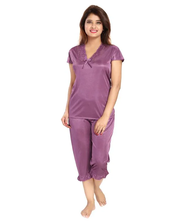 Noty Girl's/Women's-Night Suit/Top & Capri Set/Loungewear - Satin ...
