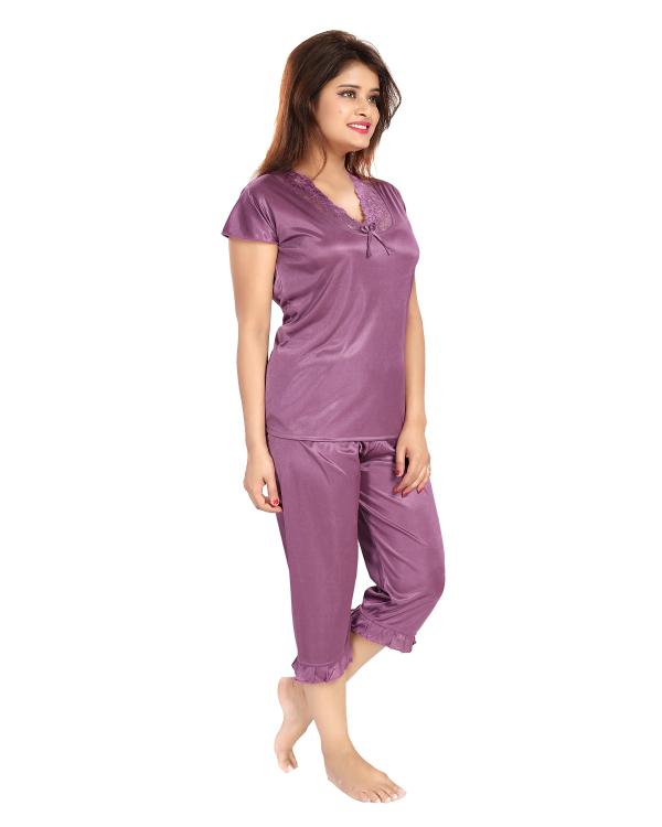 Noty Girl's/Women's-Night Suit/Top & Capri Set/Loungewear - Satin ...