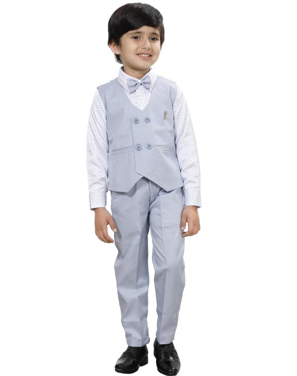 Dkgf Fashion Boys Light Blue Self Design Cotton Blend Shirt Trouser ...