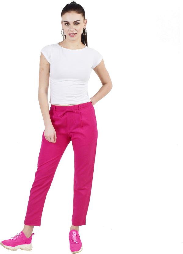PISTAA Women Pink Solid Pure Cotton Pants - JioMart