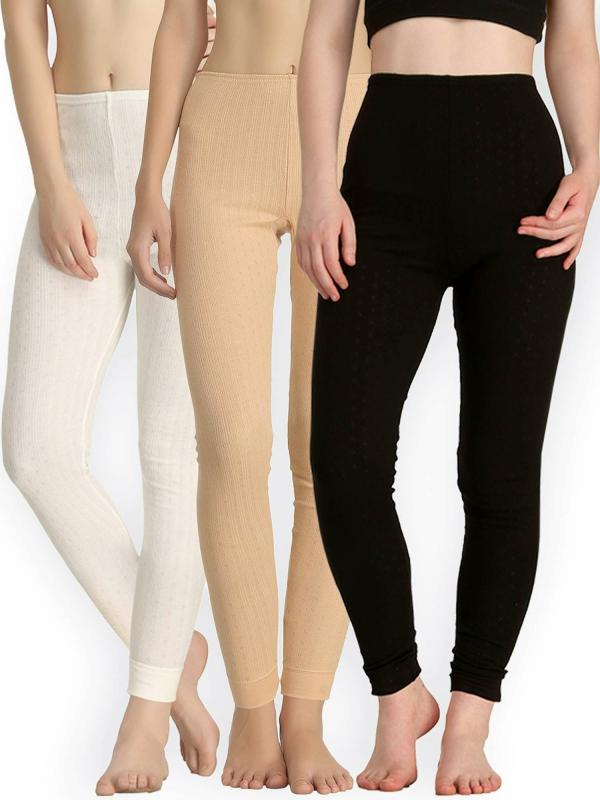 Kanvin Women Off White Skin & Black Pack of 3 Thermal Pant - JioMart
