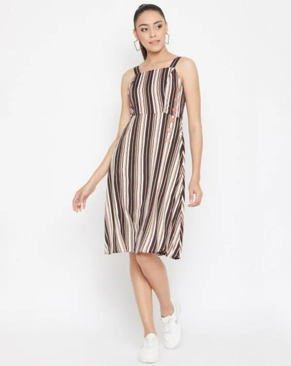 PURYS Women White Striped Polyester Dress - JioMart