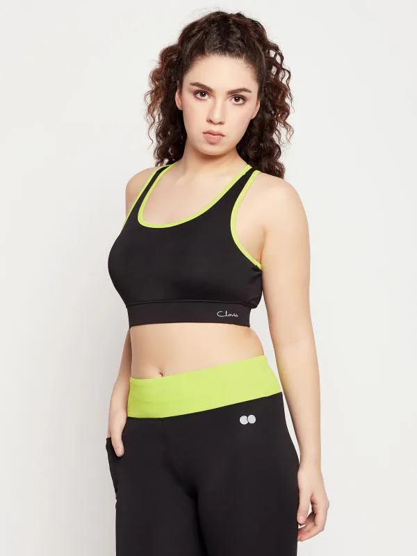 Clovia Black Solid Poly-Spandex Sports Bra - JioMart