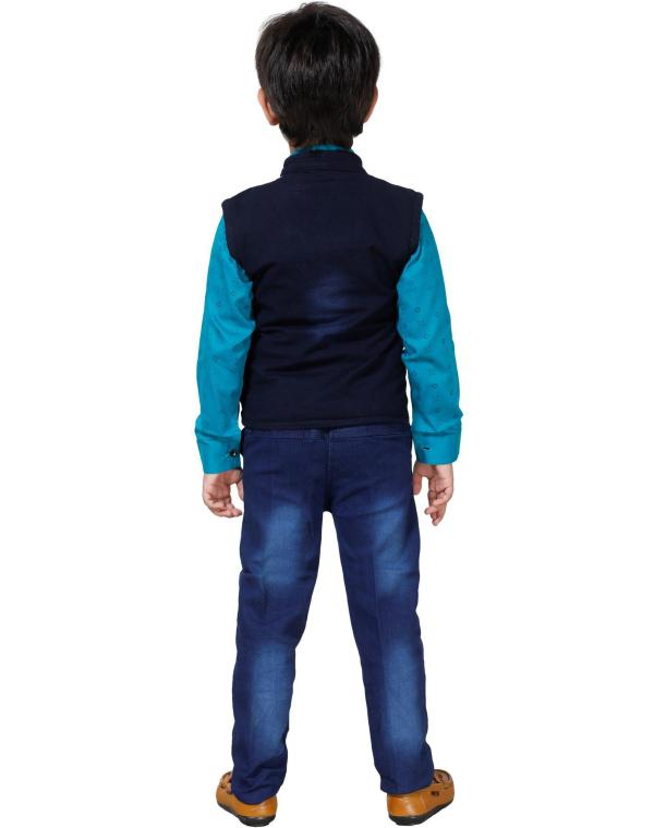 Dkgf Fashion Boys Blue Printed Cotton Blend Shirt Jeans - JioMart