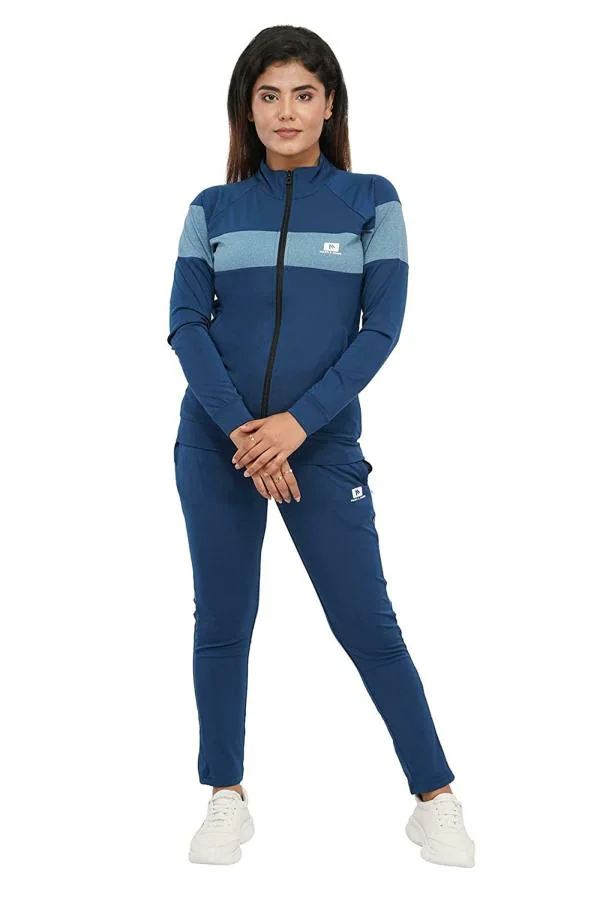 mark & jones Women Blue Solid Polyester Lycra Running Tracksuit - JioMart