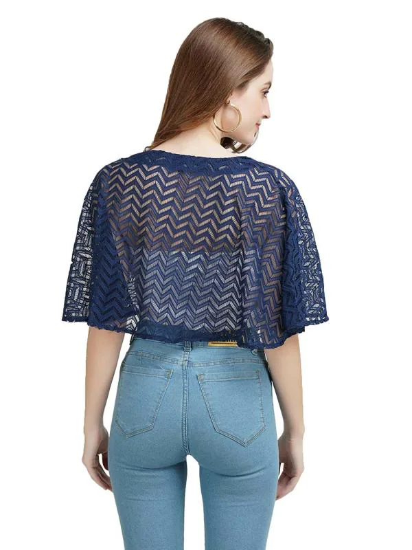 PepTrends Women Navy Cropped net Cape - S - JioMart