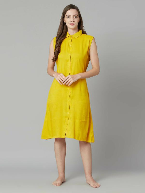 Ultraviolet Women Yellow Solid Cotton Nighty (M) - JioMart