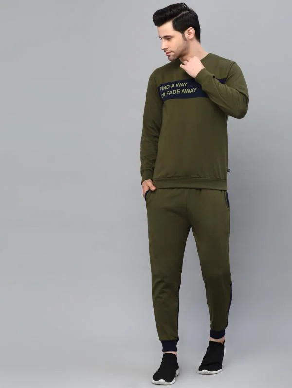 Rigo Men Army Green Printed Round Neck Tracksuit - JioMart