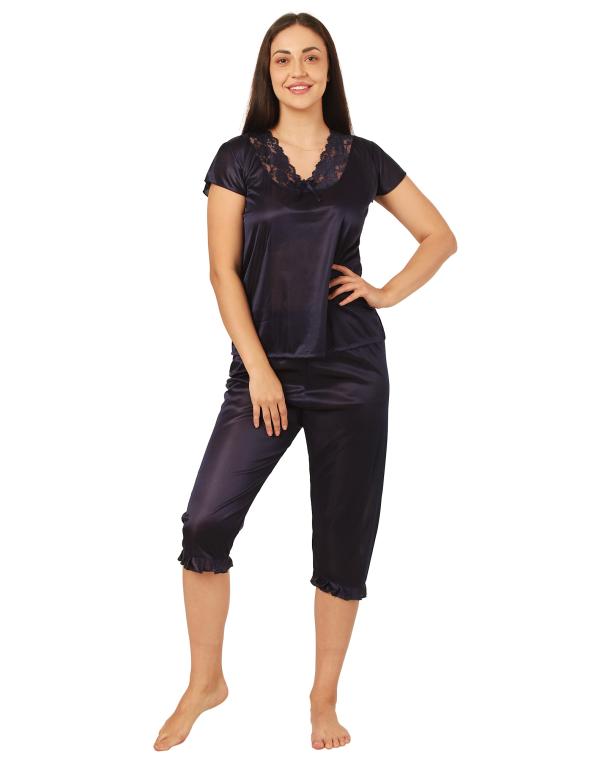 Noty Girl's/Women's-Night Suit/Top & Capri Set/Loungewear - Satin ...