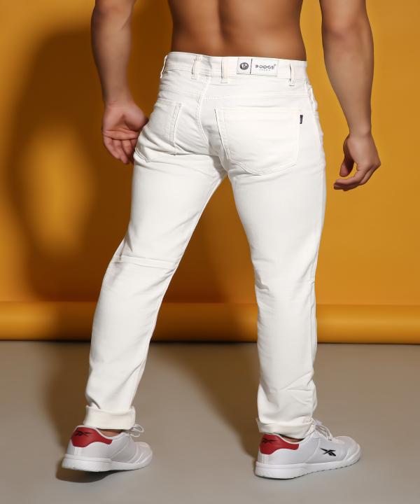 PODGE Men Slim Fit Denim Mid Rise White Jeans - JioMart