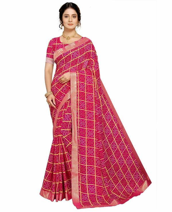 Kp Kanooda Prints Georgette Bandhani Saree For Women With Blouse -Pink ...