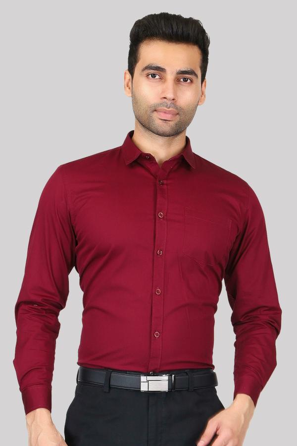 MEGHZ Men Maroon Solid Cotton Blend Shirt - JioMart