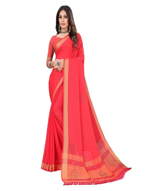 Rekha Maniyar Chiffon Gajari Color Solid & StoneWork Saree for Women ...