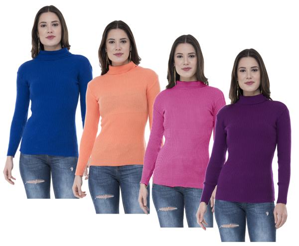 IndiWeaves Women Woollen Warm Full Sleeves High Neck Skivvy (Pack of 4 ...