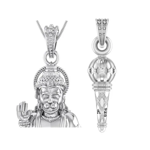 A Akshat Sapphire Pure Silver God Hanuman Ji With Gada Pendants ...