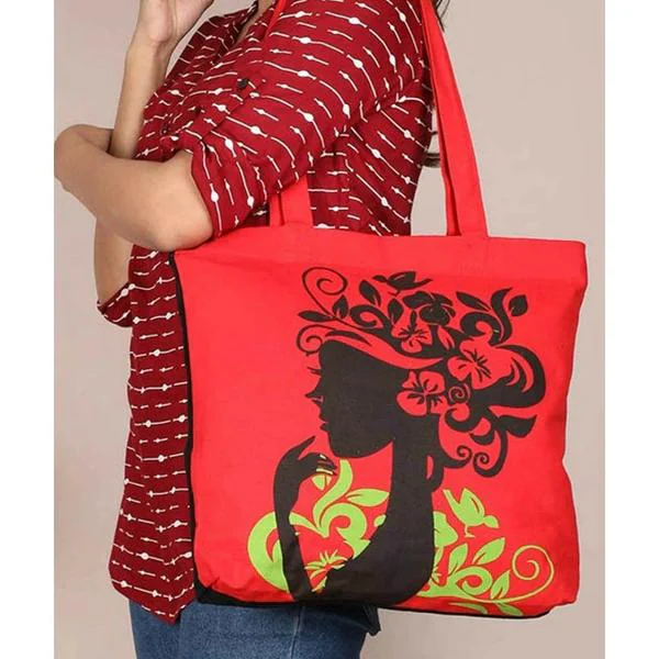 Vivinkaa Red Canvas Tote Bags With Zip For Women - JioMart