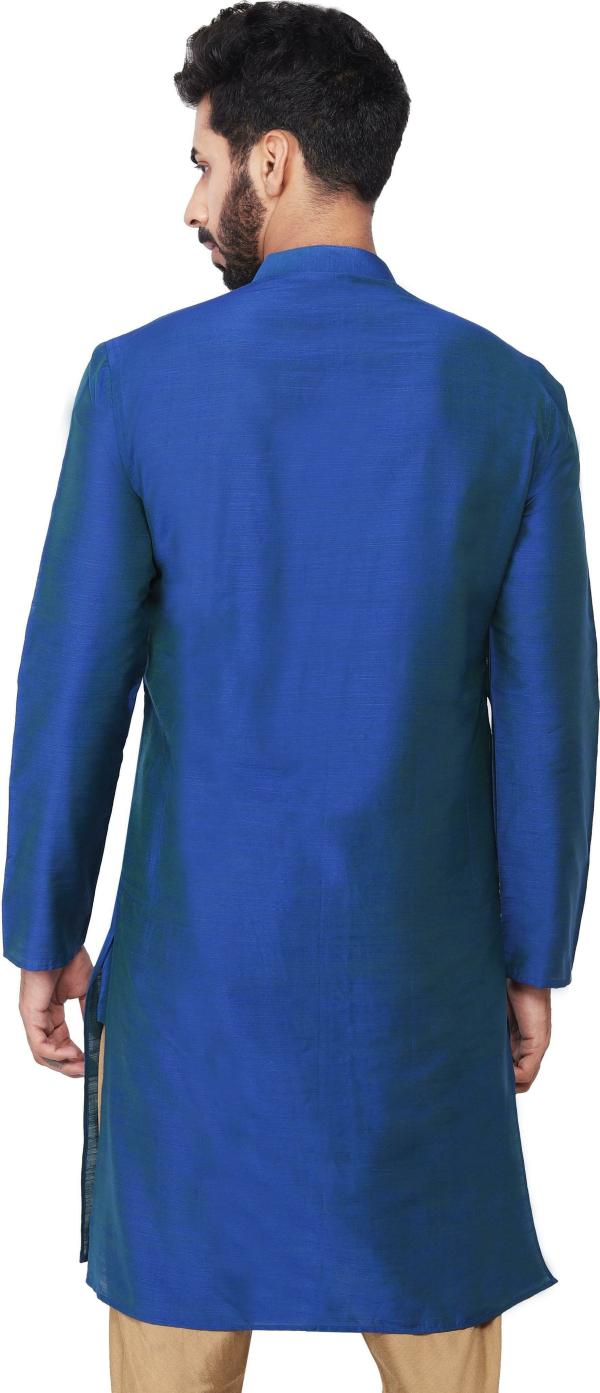Rene Men Blue Cotton Silk Solid Kurtas - JioMart